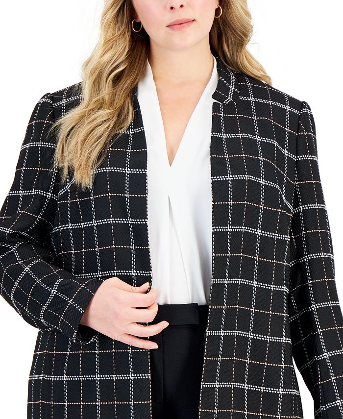 Kasper Plus Size Plaid Topper Long-Sleeve Jacket - Macy's