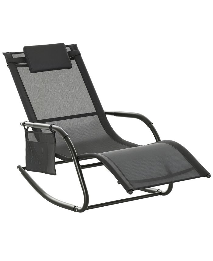 Outsunny Outdoor Rocking Chair, Patio Sling Sun Lounger, Pocket ...