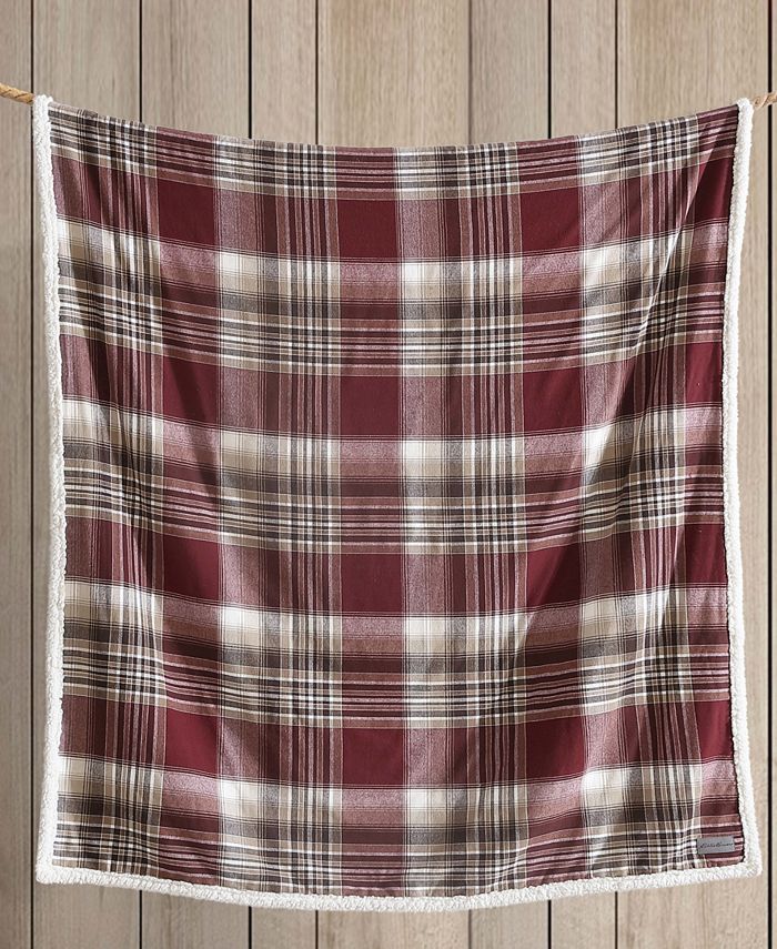 Eddie Bauer Twin Lakes Flannel Yarn Dye Sherpa Reversible Throw, 60" X ...