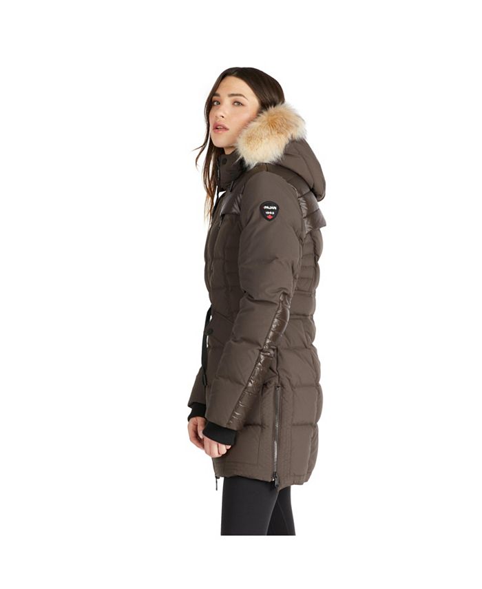 Pajar Women's Women's Alia Mixed Media Quilted Parka with Detachable Hood and Faux Fur Trim - Macy's