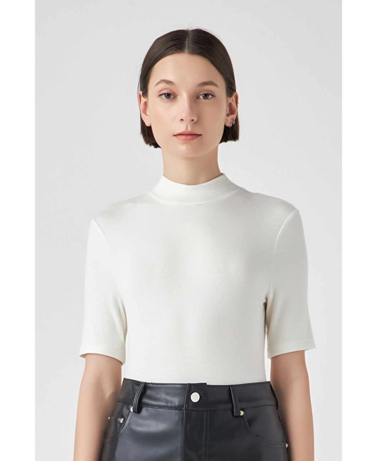 Click here for Womens Soft Mock Neck Bodysuit - White prices