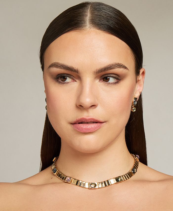 Anne Klein Gold-Tone Mixed Stone Tile Chain Collar Necklace, 16" + 3 ...