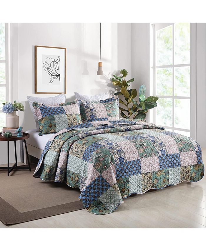MarCielo 3 Piece Printed Quilt Bedspread Set Bedding Coverlet Set Queen ...