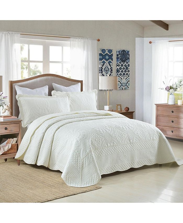 MarCielo 3 PCS 100% Cotton Oversized Bedspread Quilt Set Embroidery TF ...