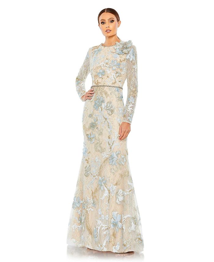 Mac Duggal Women's Floral Embroidered Lace Trumpet Gown - Macy's