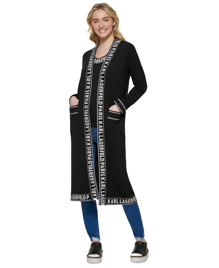 KARL LAGERFELD PARIS Women's Signature Open Duster Cardigan - Macy's