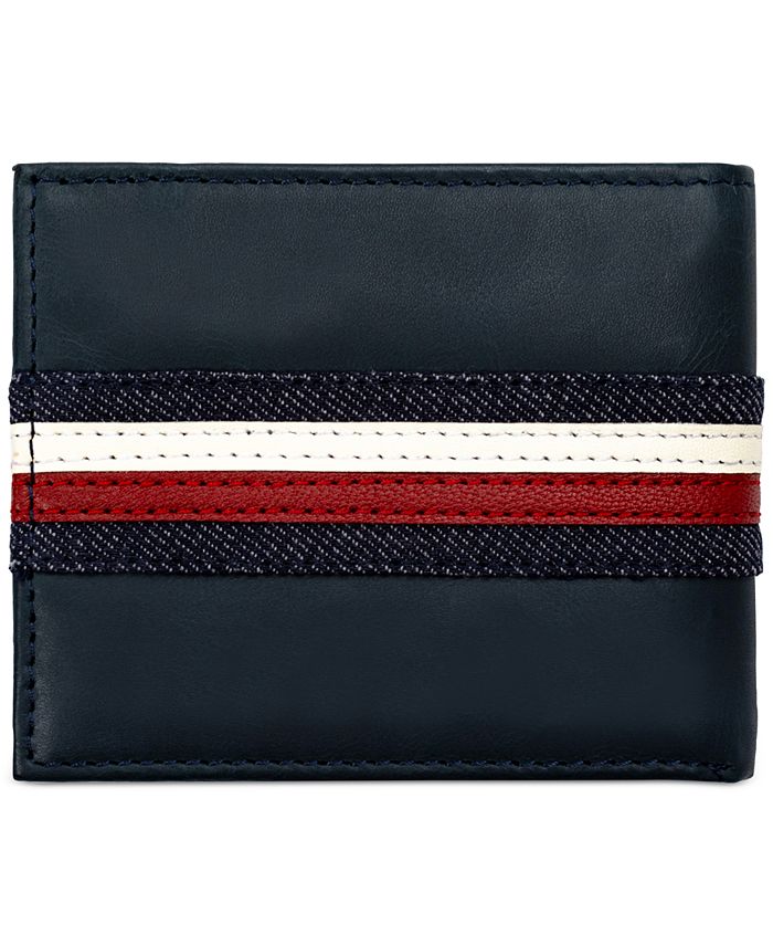 Tommy Hilfiger Men's Denim Stripe Overlay Leather RFID Passcase Wallet ...