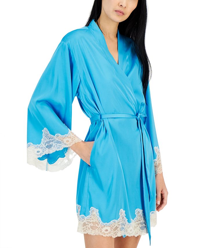I.N.C. International Concepts Women's Lace-Trim Stretch Satin Robe ...