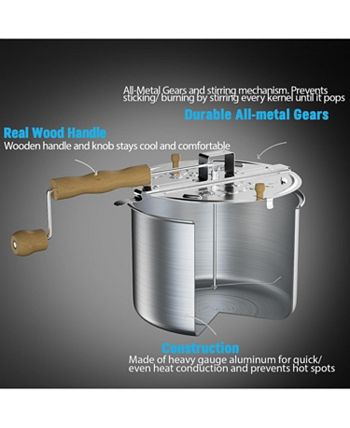 Cook N Home Stovetop Popcorn Popper with Crank, 6 Quart Stainless Steel ...