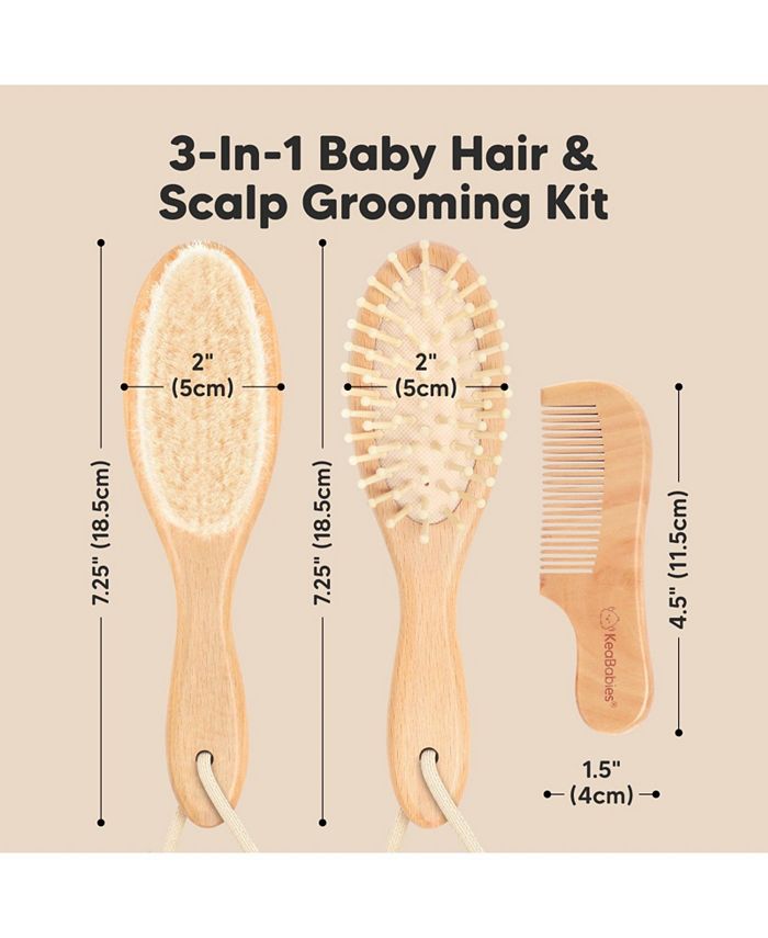 KeaBabies Baby Hair Brush and Comb Set, Oval Wooden Baby Brush Set for ...