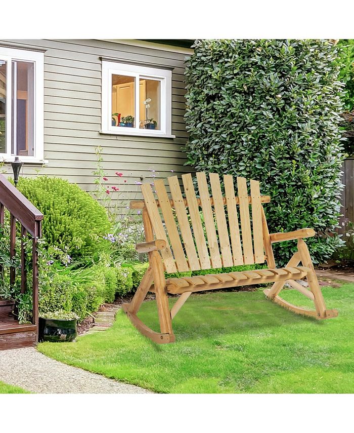 Outsunny 2-Seat Porch Rocking Chair, Oversized Rustic Log Adirondack ...