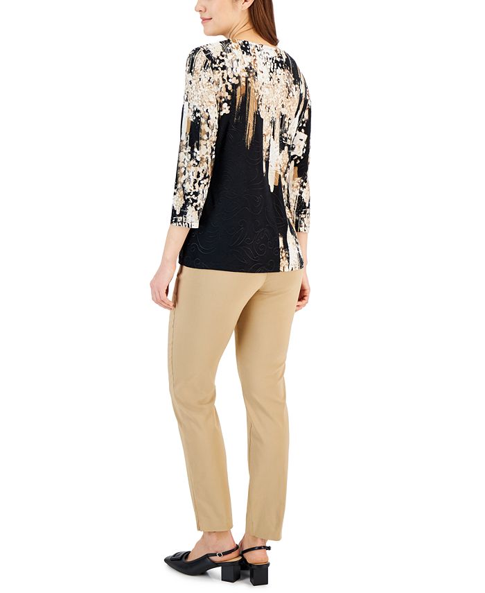 JM Collection Women's Print 3/4-Sleeve Top & Cambridge Woven Pull-On ...