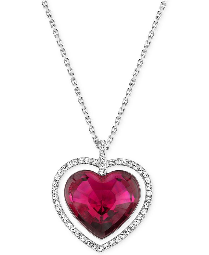 Swarovski Rhodium-Plated Red Crystal Heart Pendant Necklace - Macy's