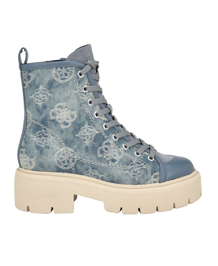 GUESS Women's Shutter Lace-Up Logo Pattern Combat Boots - Macy's