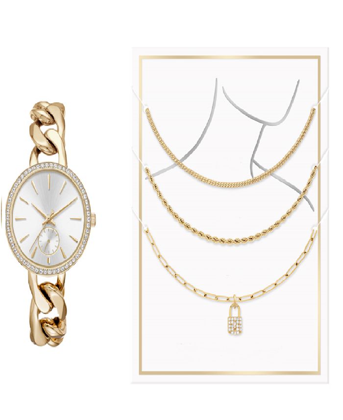 Jessica Carlyle Women's Quartz Gold-Tone Alloy Watch 34mm Gift Set - Macy's