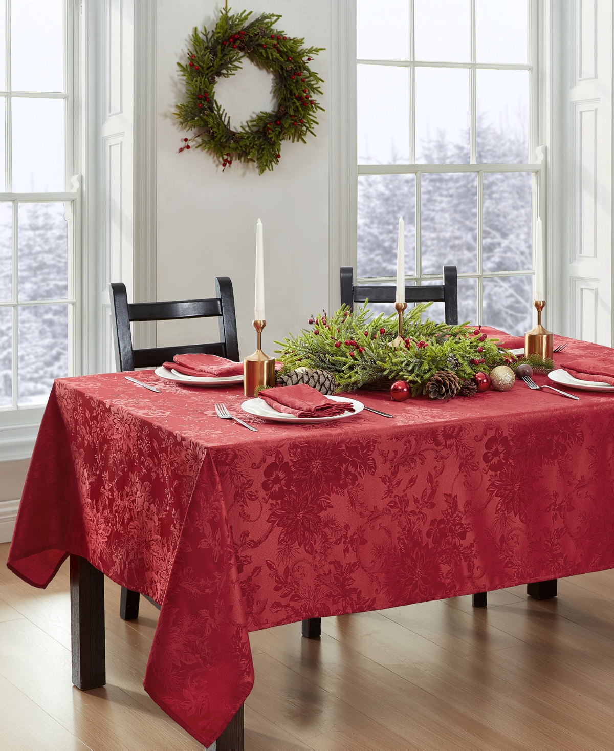 Click here for Elrene Poinsettia Elegance Jacquard Holiday Tablec... prices