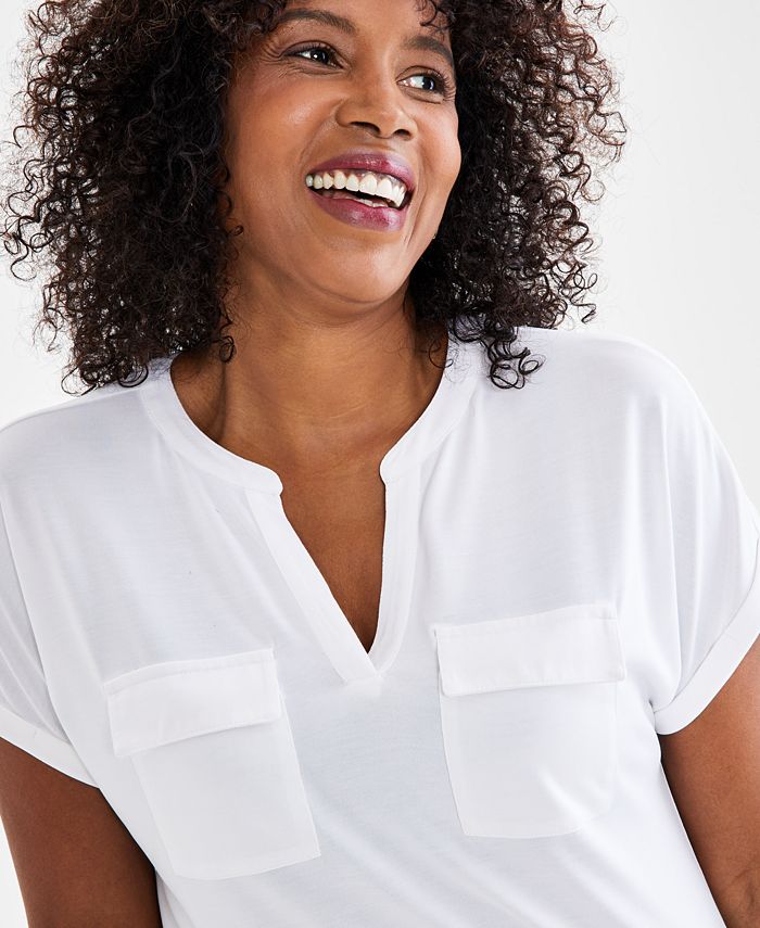 Style & Co Women's Split-Neck Short-Sleeve Top, Created for Macy's - Macy's