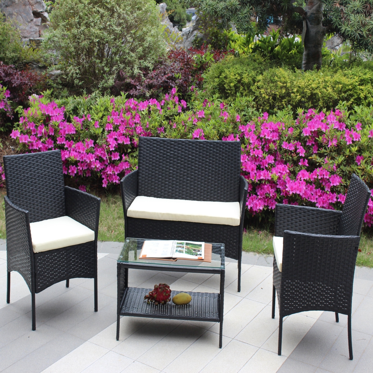 Click here for Streamdale 4-Piece Rattan Patio Set with Cushions... prices