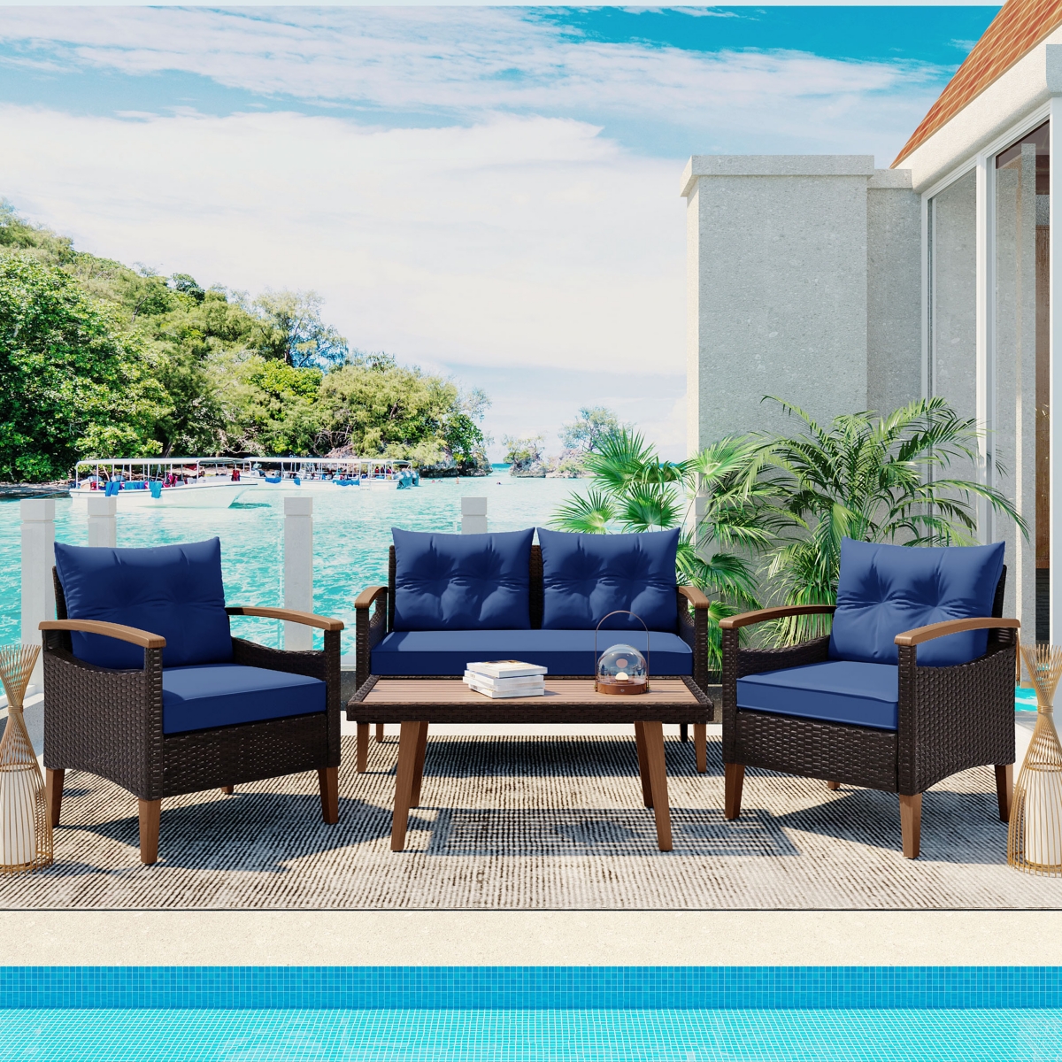 Click here for Streamdale 4-Piece Patio Furniture Set Rattan Sofa... prices
