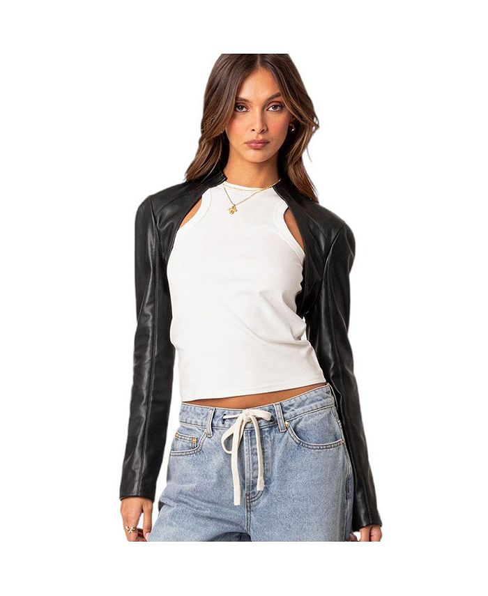 Edikted Women's Faux leather shrug jacket - Macy's