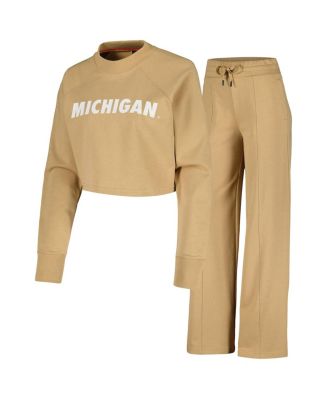 Women's Tan Michigan Wolverines Raglan Cropped Sweatshirt and ...