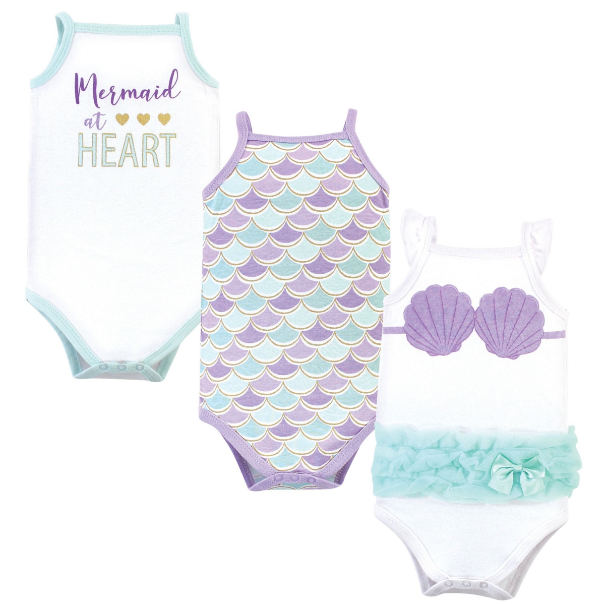 Little Treasure Baby Girls Treasure Cotton Bodysuits 3pk  Cherries  3-6 Months - Mermaid