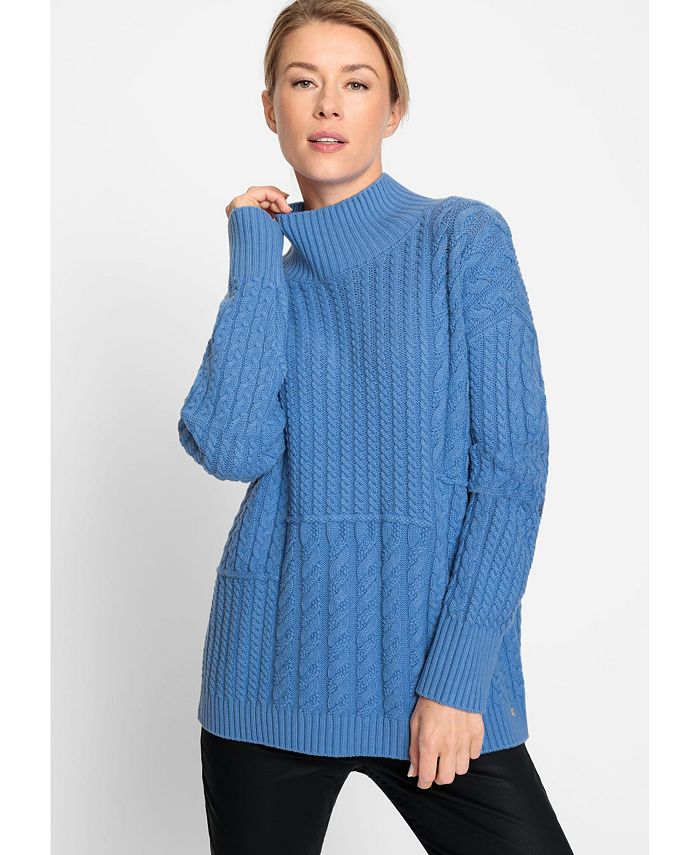 Olsen Women's Long Sleeve Cotton Blend Multi Cable Knit Sweater - Macy's