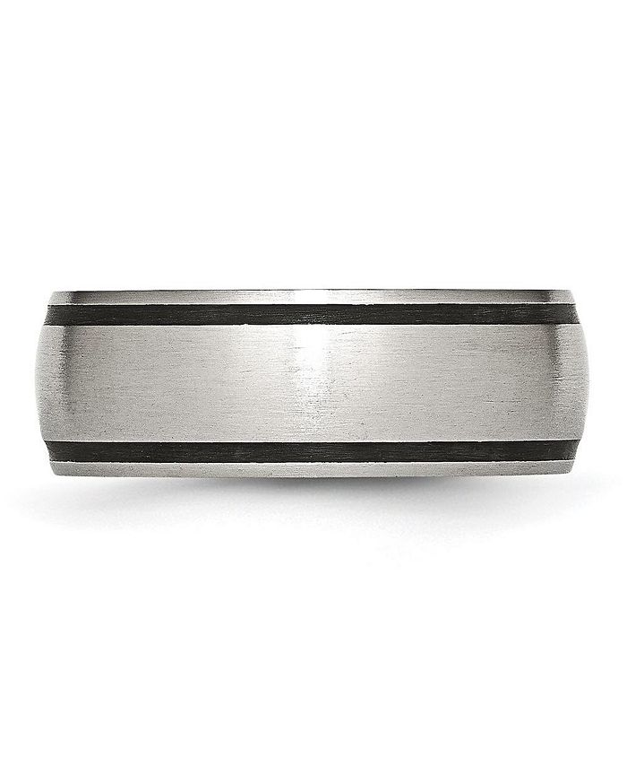 Chisel Stainless Steel Brushed with Black Rubber 8mm Band Ring - Macy's