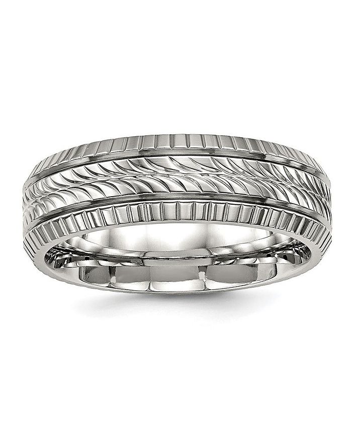 Chisel Stainless Steel Polished and Textured 7mm Grooved Band Ring - Macy's