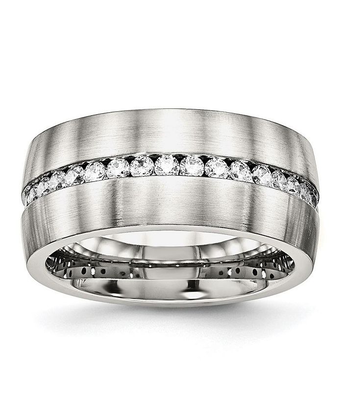 Chisel Stainless Steel Brushed and Polished with CZ 10mm Band Ring - Macy's