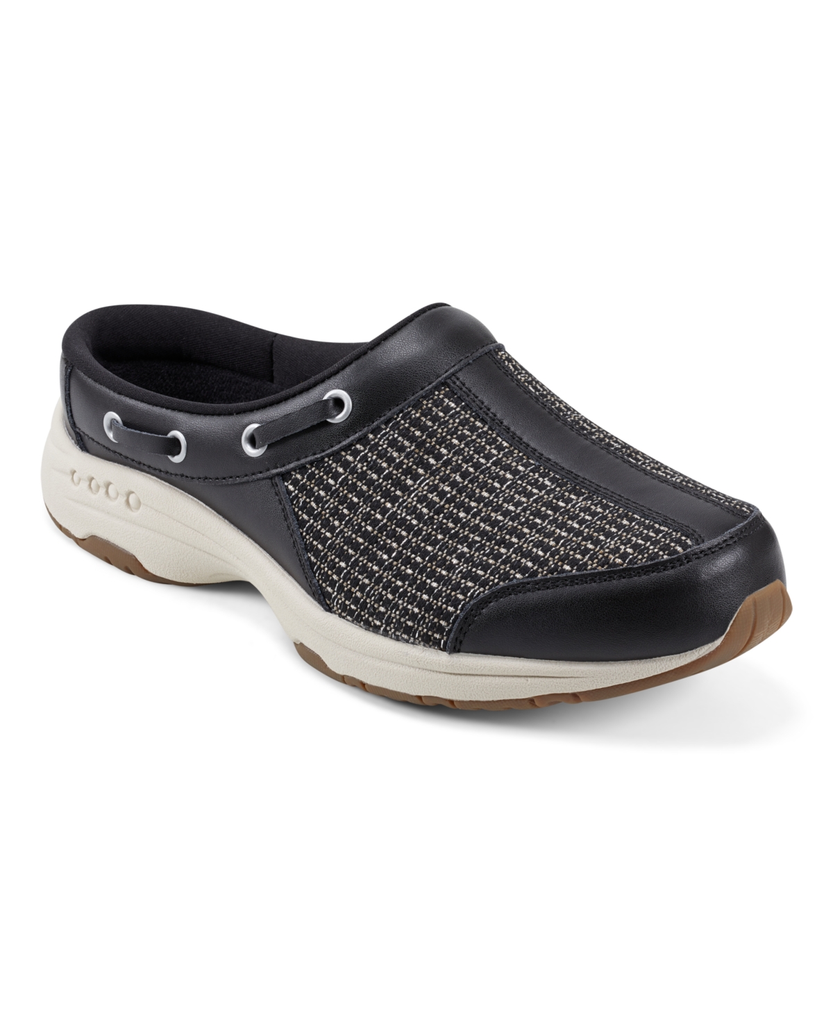 Easy Spirit Womens Travelport Nautical Mule Walking Sneakers - Black Woven/Leather