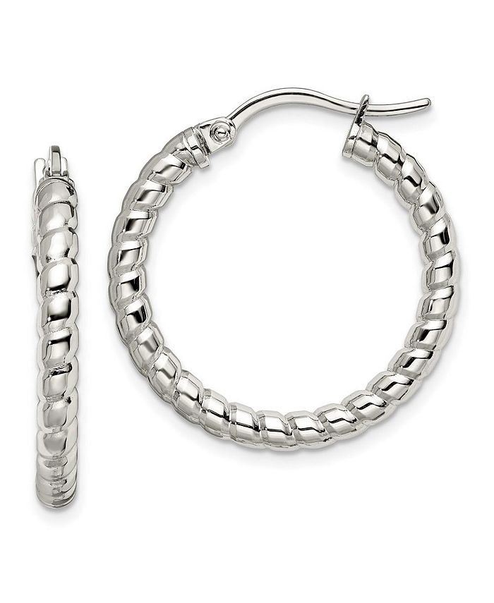 Chisel Stainless Steel Polished and Textured Hollow Hoop Earrings - Macy's