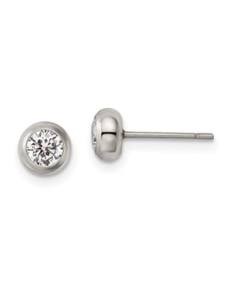 Chisel Stainless Steel Polished Bezel CZ Stud Earrings - Macy's