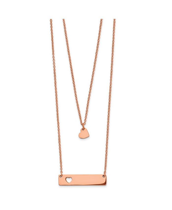 Chisel Rose IP-plated Heart and Bar Multi Strand Cable Chain Necklace ...