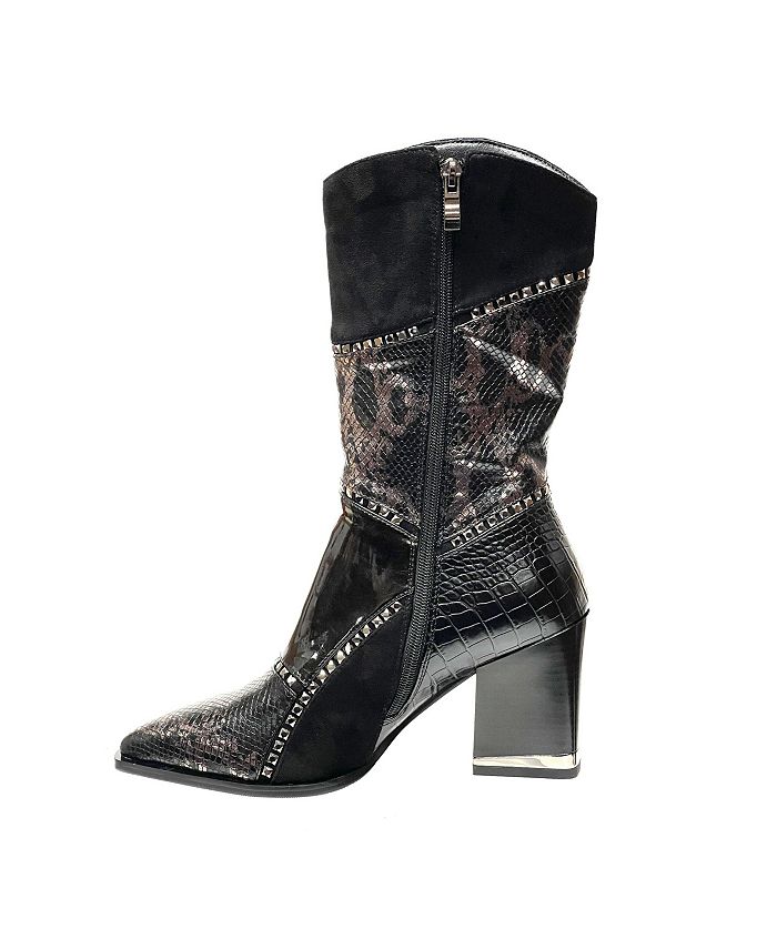 Ninety Union Women's Patchwork, Multi Fabric Boot on a Block Heel - Macy's