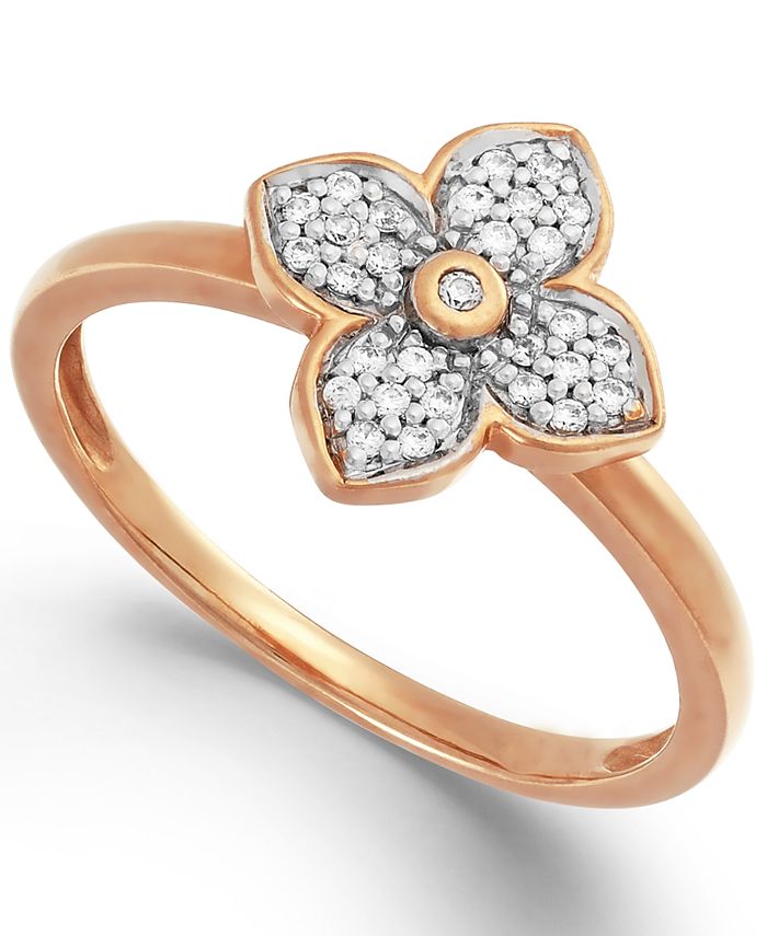 Macy's Diamond Flower Ring in 10k White, Yellow, or Rose Gold (1/10 ct ...