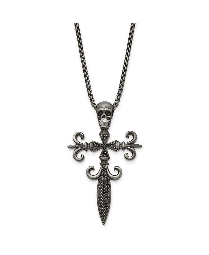 Chisel Antique White Bronze-plated CZ Cross Skull Pendant Necklace - Macy's