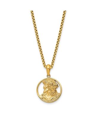 Chisel Polished Yellow IP-plated Jesus Pendant on a Box Chain Necklace ...