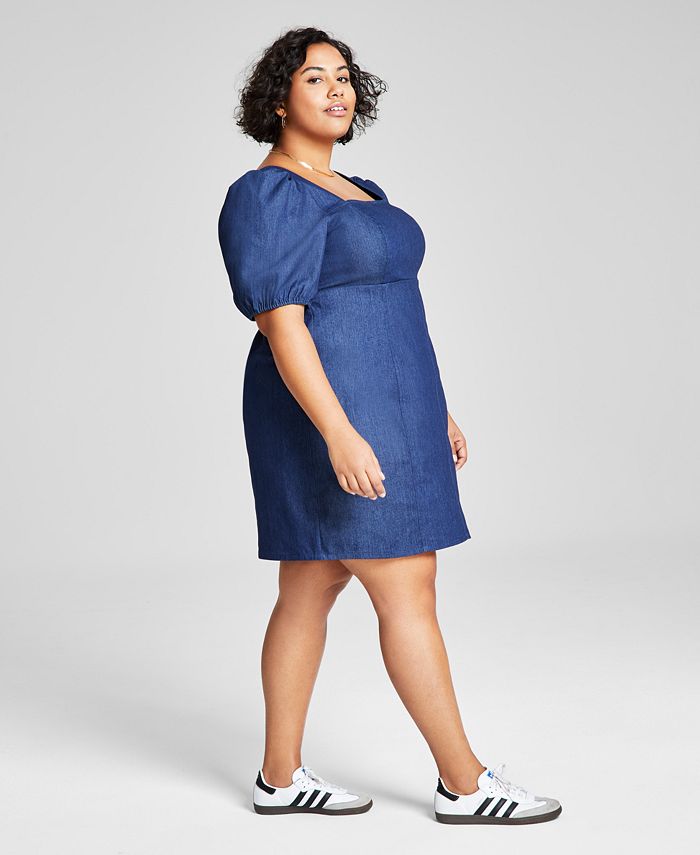 And Now This Trendy Plus Size Square-Neck Denim Dress - Macy's
