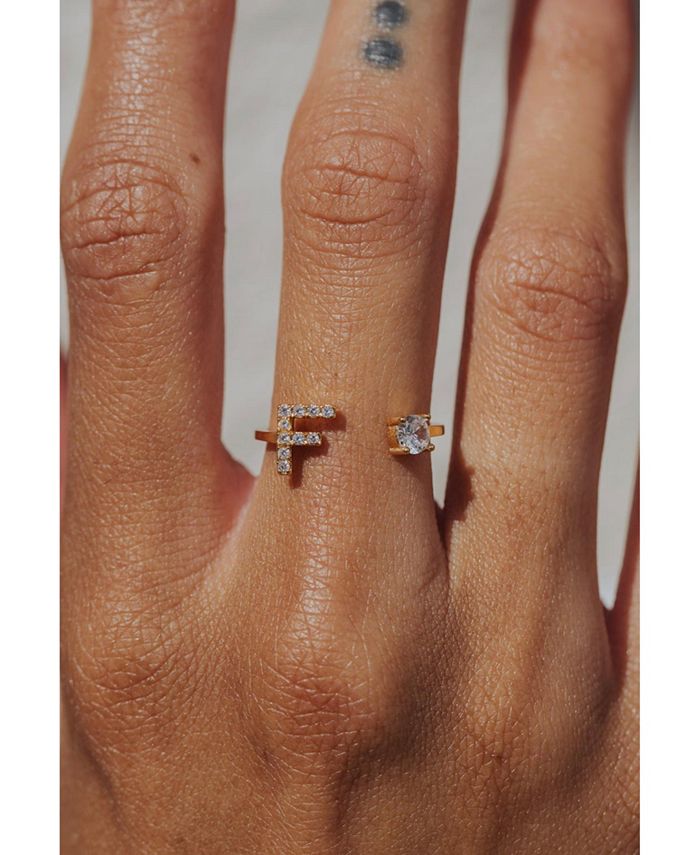 KC Chic Designs Crystal Initial Adjustable Gold-Tone Ring - Macy's