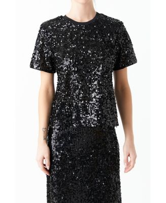 Women's Sequin Shoulder Padded Top - Macy's