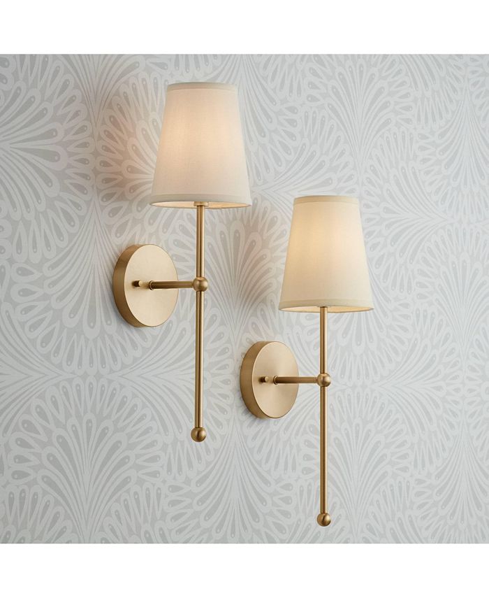 Possini Euro Design Elena Modern Wall Light Sconces Set of 2 Warm Brass ...