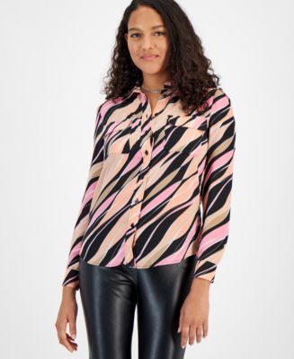 Bar III Women's Wave-Print Button-Up Shirt, Created for Macy's - Macy's