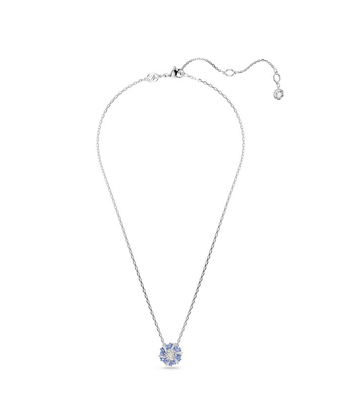 Swarovski Flower, Blue, Rhodium Plated Idyllia Pendant Necklace - Macy's