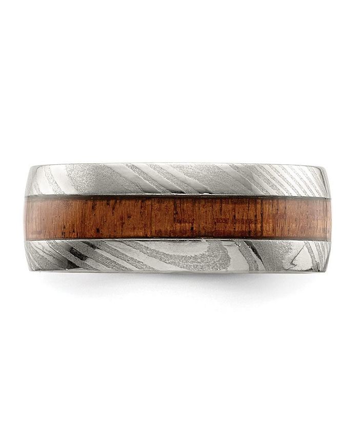 Chisel Damascus Steel Polished with Sapele Wood Inlay 8mm Band Ring ...