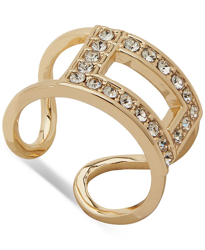 KARL LAGERFELD PARIS Gold-Tone Pavé Rectangle Open Ring - Macy's