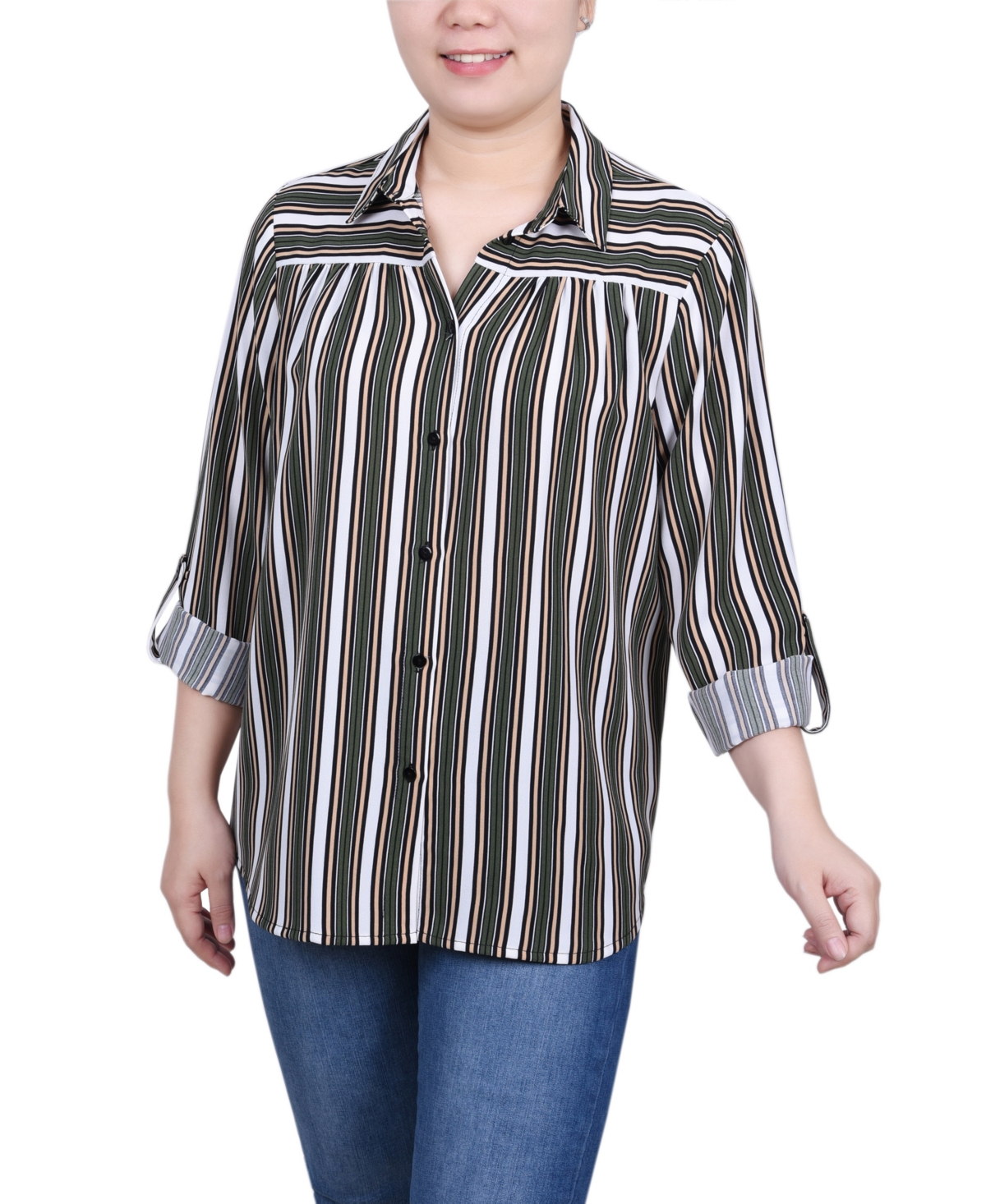 Click here for Ny Collection Womens Long Roll Tab Sleeve Blouse -... prices