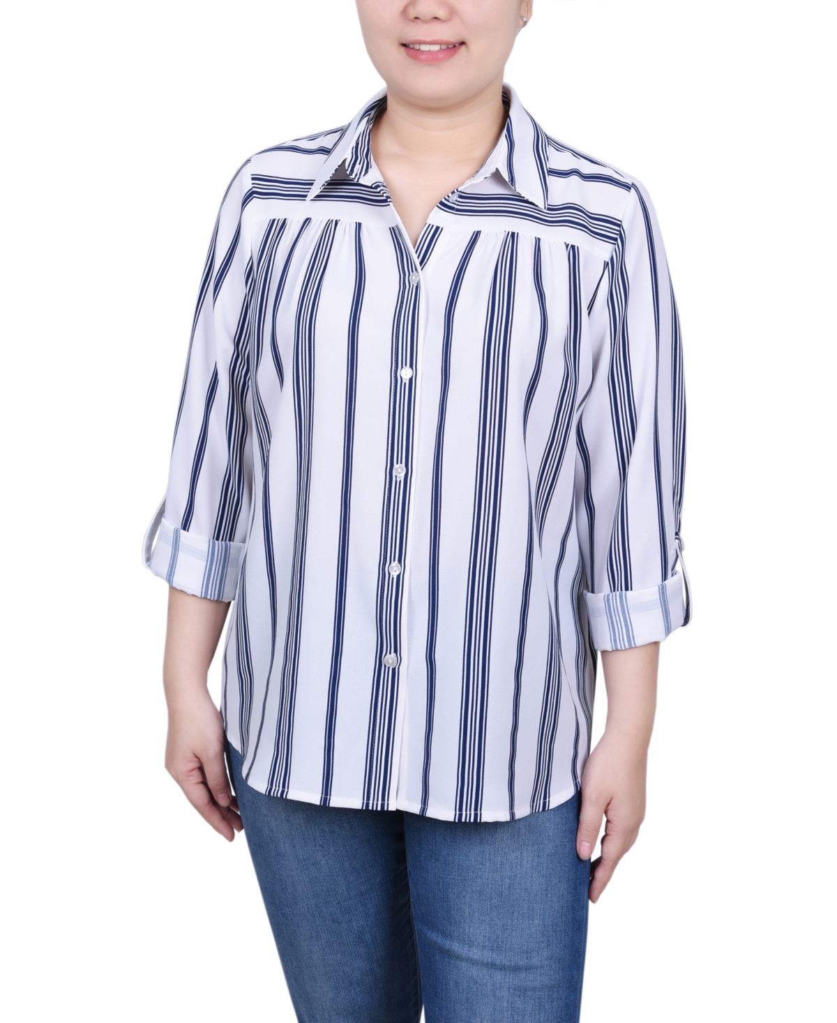 Click here for Ny Collection Womens Long Roll Tab Sleeve Blouse -... prices