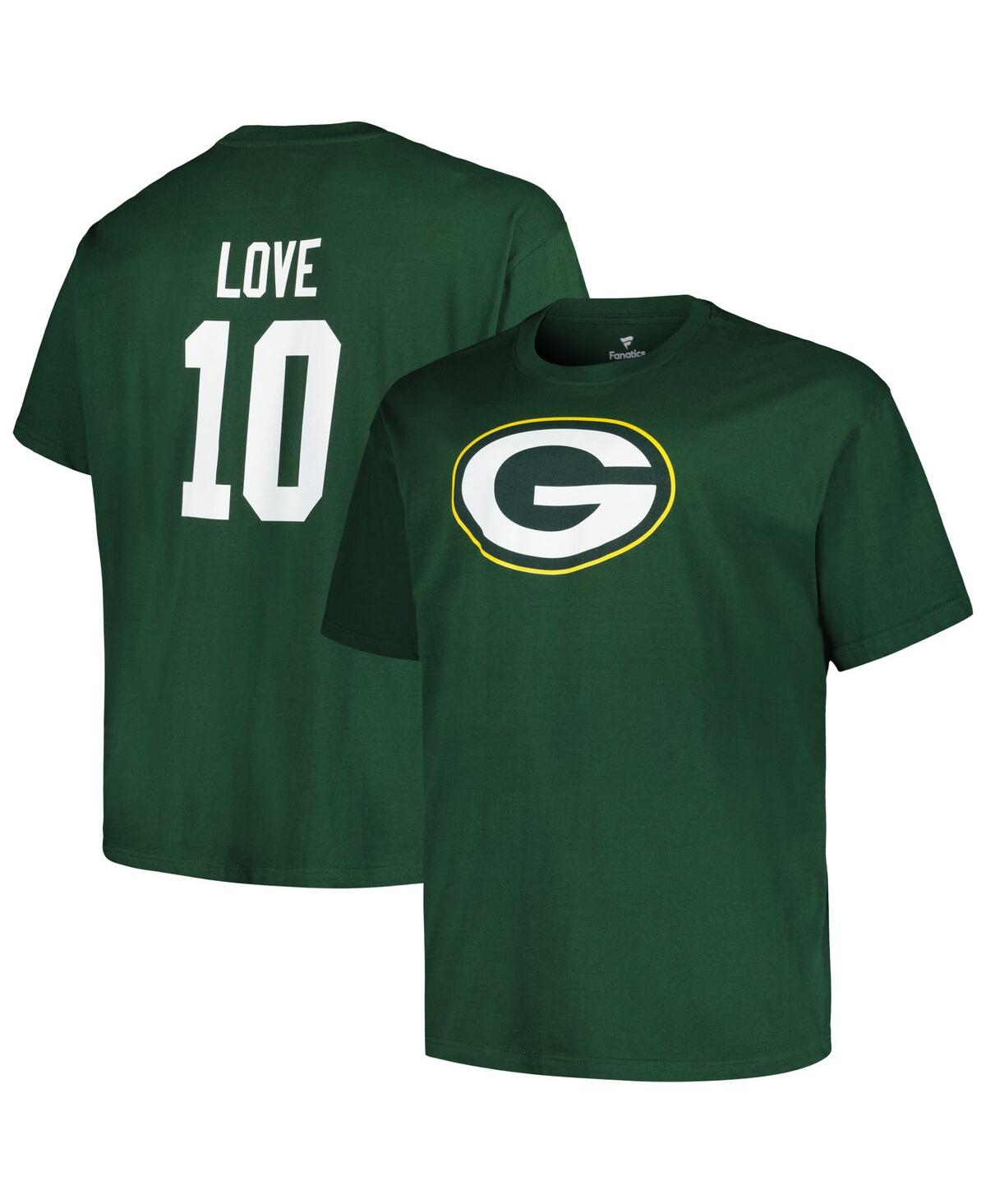 Mens Fanatics Jordan Love Green Green Bay Packers Big and Tall Player Name and Number T-shirt - Green
