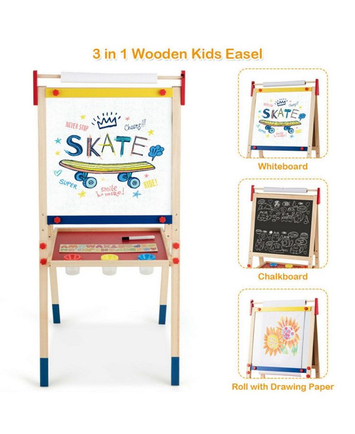 SUGIFT All-in-One Wooden Height Adjustable Kid's Art Easel with ...